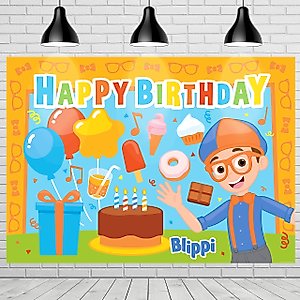 Treasures Gifted Officially Licensed Blippi Birthday Party Supplies - Blippi Backdrop - 4.25ft Tall x 6ft Wide Blippi Backdrop Birthday - Blippi Party Decorations - Blippi Birthday Banner