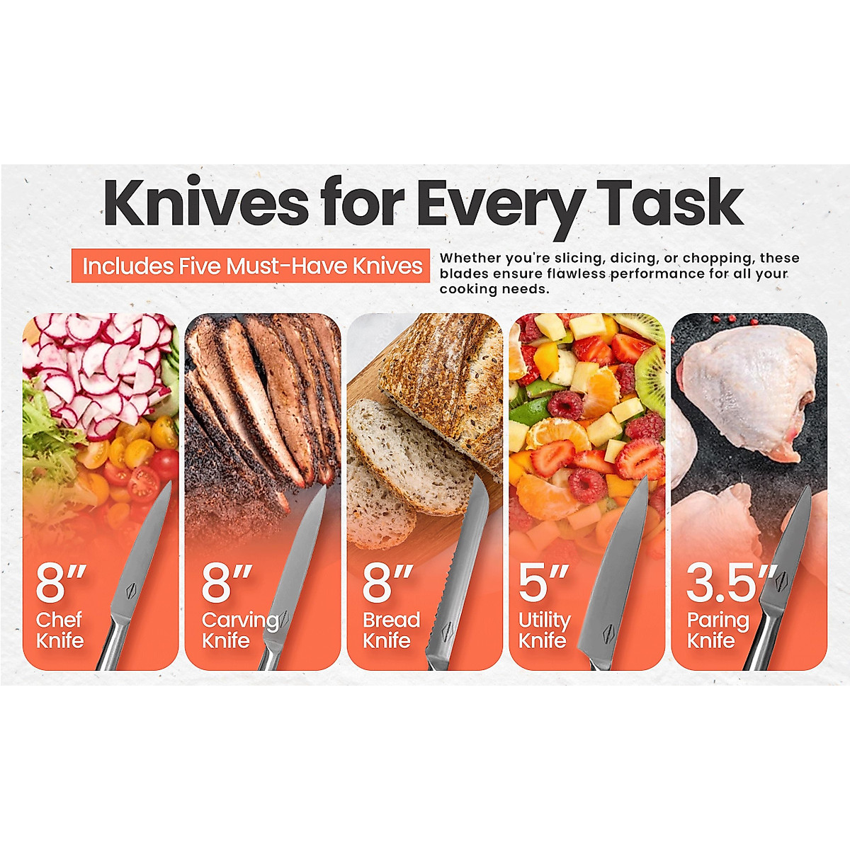 MENZELIANO 13 pcs kitchen knife set with block and cooking stainless steel utensils set with holder