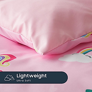 Wake In Cloud - Unicorn Bedding Set for Girls, Cute Rainbow Unicorn Patterned Soft Lightweight Comforter Set with Sheets, 5 Pieces Kids Bed in a Bag, Pink, Twin Size