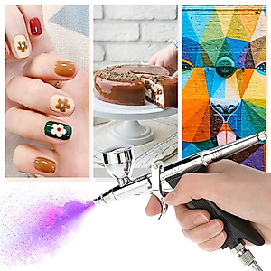 RJ-Global Double Action Airbrush Kit, Trigger Air Brush Spray Gun with 0.3, 0.2, 0.5mm Needles, 3 Sets Nozzles, Air Cap, 2cc/5cc/13cc Paint Cup, Air Hose, for Tattoo, Makeup, Nail, Model, Art Hobby