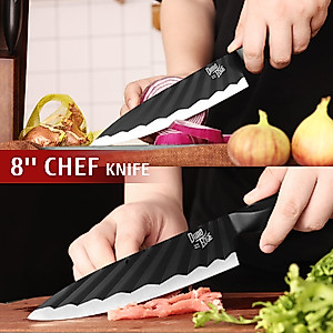 Dimoedge Kitchen Knife Block Set with Built-in Sharpener, Ultra-Sharp 13-Piece Stainless Steel Knives with Ergonomic Hollow Handle