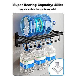 Bathroom Towel Rack, Foldable Towel Racks for Bathroom with 5 Sliding Towel Hooks, Drilling/Adhesive Towel Rack Wall Mounted for Rental/Restroom/Bedroom, Upgrade Wall Anchors, Rustproof, 24in