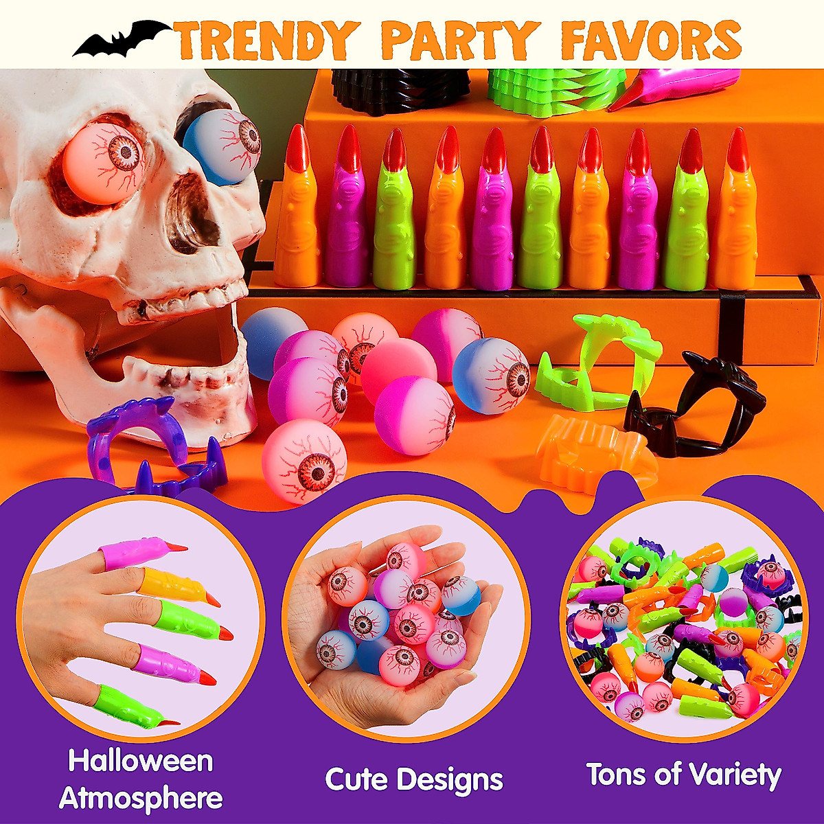JOYIN 72 PCS Halloween Party Favors Game Toy Gifts-Scary Eyeballs, Witch Fingers and Vampire Teeth Set for Kids Child Trick or Treat, Gift Exchange, Halloween Carnival Game Prizes