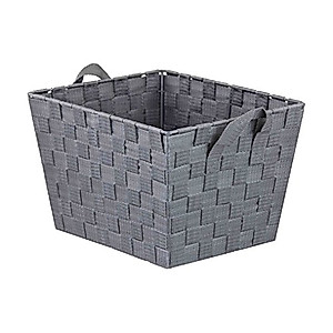 Home Basics Non-Woven Strap Handle Bin, Storage Basket Organizer, (Grey, Medium)