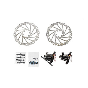 Juin Tech F1 Cable Actuated Hydraulic Bicycle Bike Disc Brake Caliper Set Extra Lightweight Hybrid Brake Set for Flat-Mount Road/Cyclocross/Gravel/E-Bike/Folding Bike use w/160mm 6" rotors (Black)