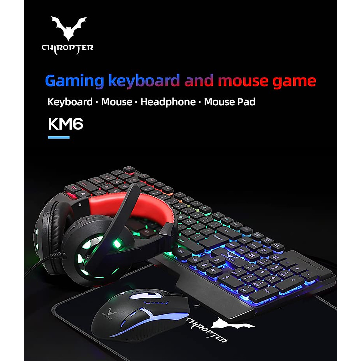 Gaming Keyboard and Mouse and Mouse pad and Gaming Headset, Wired LED RGB Backlight Bundle for PC Gamers and Xbox and PS4 Users - 4 in 1, Multi
