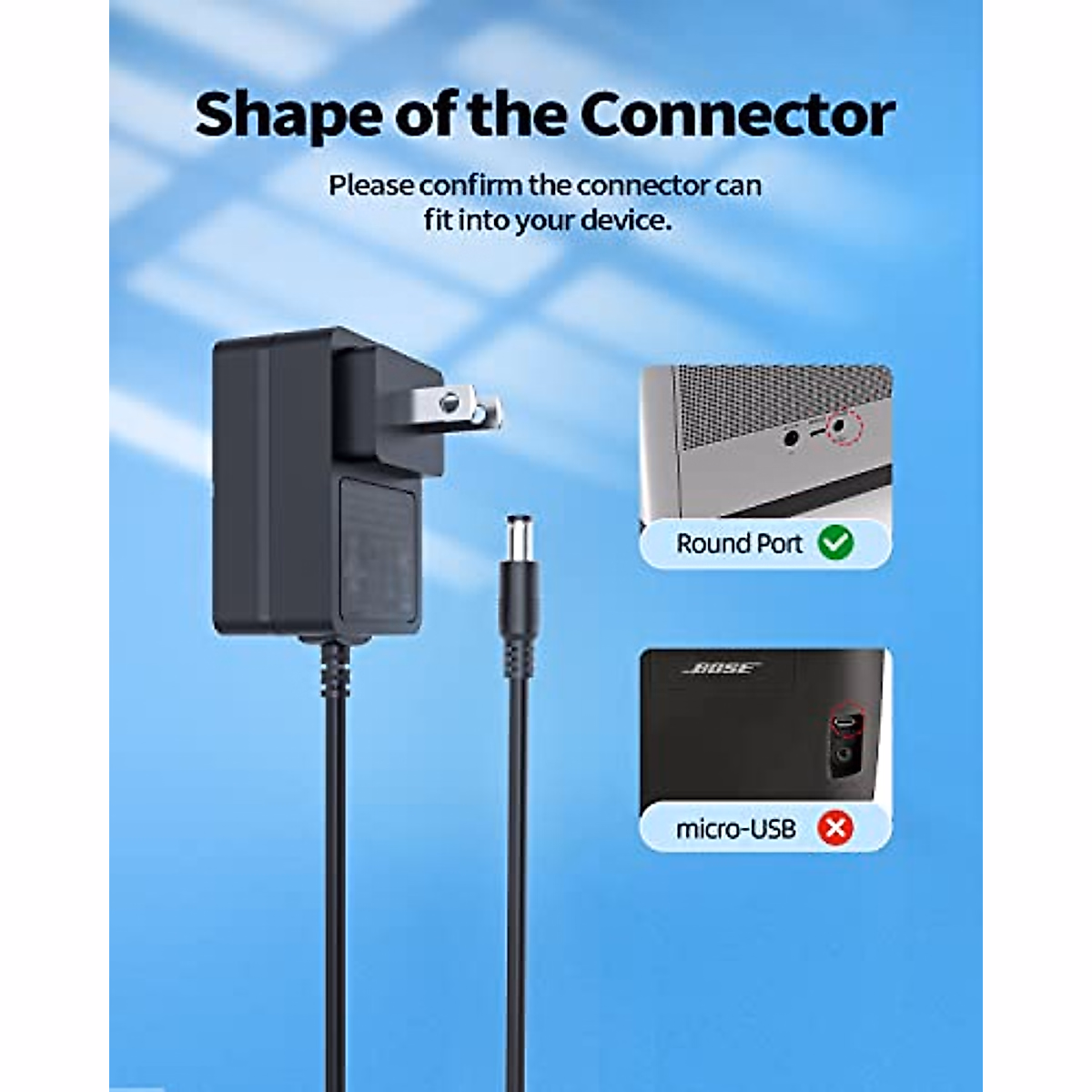 AC Charger Fit for Bose-SoundLink I, II, III, 1/2/3 Wireless Bluetooth Speaker 404600 414255 306386-101 369946-1300 301141 Replacement Charging Cable Power Supply Adapter Cord