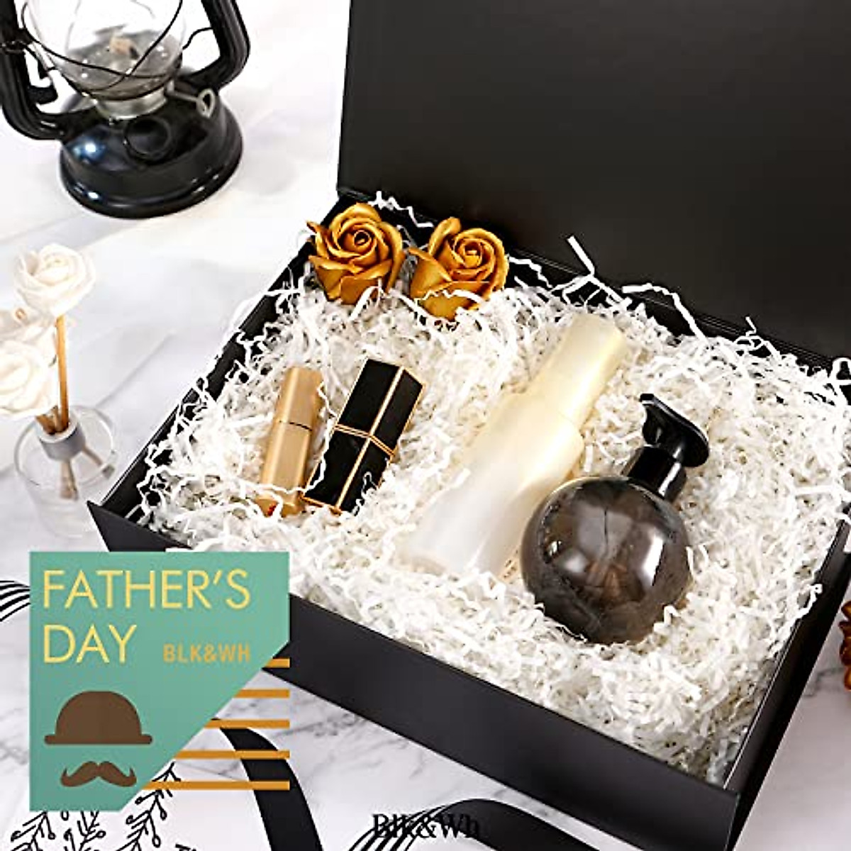 BLK&WH Gift Box 11.5x8.1x3.8 Inches, Black Gift Box with Lid, Large Gift Box, Magnetic Gift Box, Groomsman Box (Matte Black)