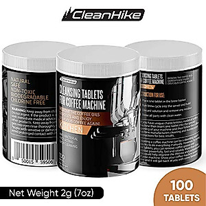 CleanHike Espresso Machine Cleaning Tablets - (100 Tablets) For Breville, Jura, Miele, and Universal Coffee Machine for All Brands - Professional Coffee Grease and Residue Cleaner for Baristas (1)