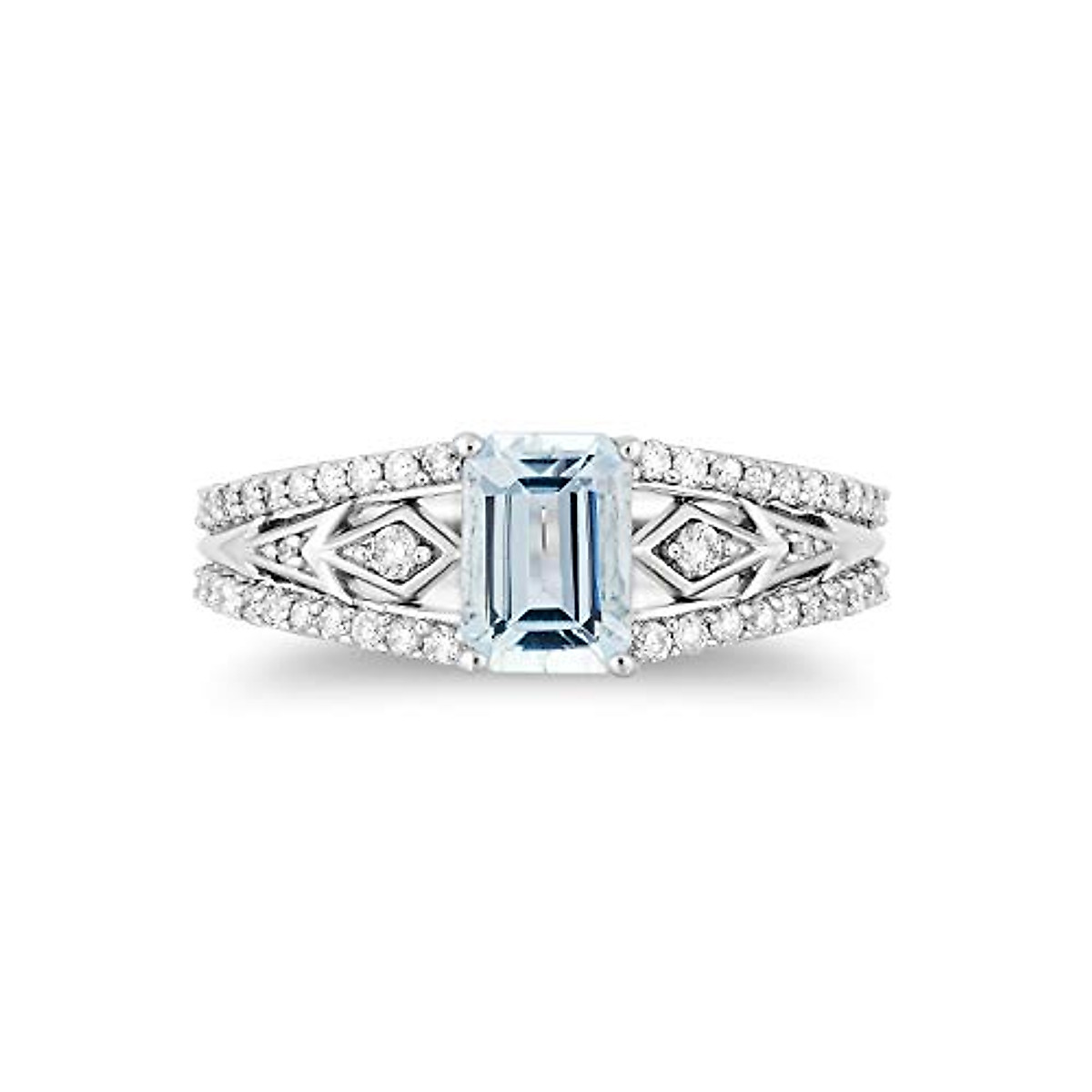 Jewelili Enchanted Disney Fine Jewelry Sterling Silver with 1/4 cttw Diamond and Aquamarine Elsa Ring, Size 7