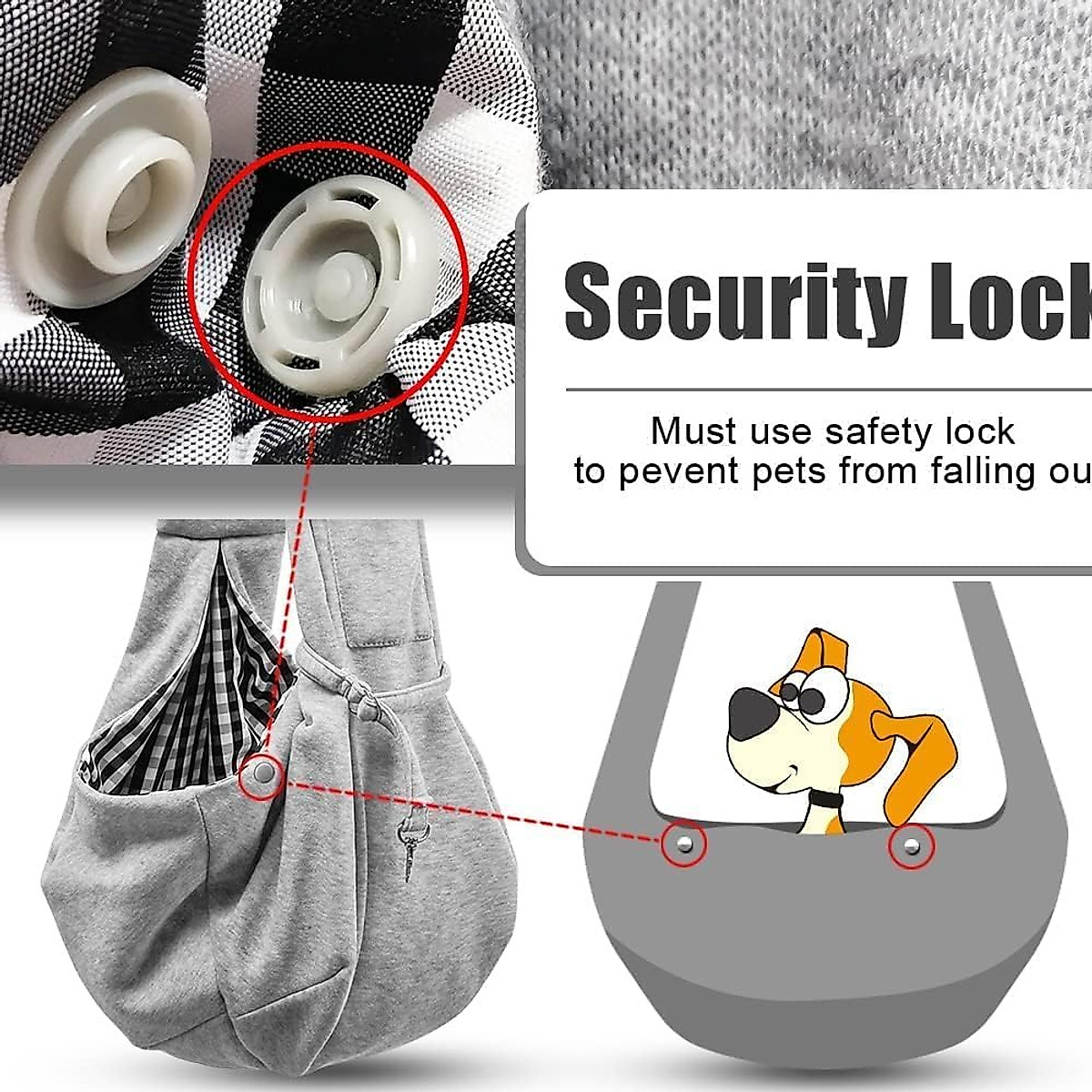 Tomkas Dog Carrier Sling for Small Dogs and Cats, Unadjustable Strap, Classic Pocket, Snap Closure (Grey, M - Unadjustable Strap)