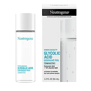 Neutrogena Hydro Boost+ Glycolic Acid Overnight Peel, Face Peel with Hyaluronic Acid & 10% Glycolic Acid to Exfoliate & Smooth Dull & Uneven Skin Texture, Fragrance-Free, 3.2 fl. oz