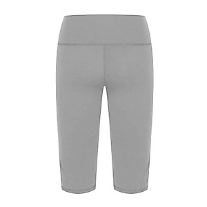 Active Yoga Pants for Women Knee Length Leggings High Waisted Yoga Workout Exercise Capris for Casual Summer with Pockets Gray