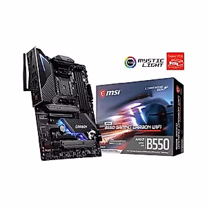 MSI MPG B550 Gaming Carbon WiFi Gaming Motherboard (AMD AM4, DDR4, PCIe 4.0, SATA 6Gb/s, Dual M.2, USB 3.2 Gen 2, HDMI/DP, Wi-Fi 6 AX, ATX, AMD Ryzen 5000 Series Processors)