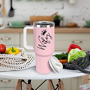 Wifey 40oz Insulated Travel Mug - Wifey Coffee Cup Tumbler with Handle, Anniversary & Birthday Gift for Wife Idea