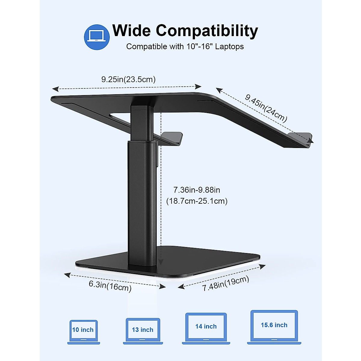 RIWUCT Laptop Stand for Desk, 8 Adjustable Height Aluminum Computer Stand, Ergonomic Laptop Riser Holder Sit to Stand Compatible with MacBook, Air, Pro and More 10"-16" Notebooks - Black