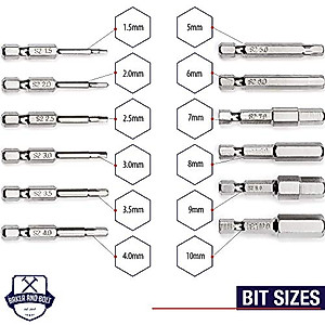 Allen Wrench Drill Bit Set (PREMIUM 24pc COMPLETE SAE and METRIC SET) /w Storage Case and Bit Holder - Hex Shank Magnetic Bit Set - THE GIFD COLLECTION - Fortified S2 Steel - Long 2in Heads for Drills