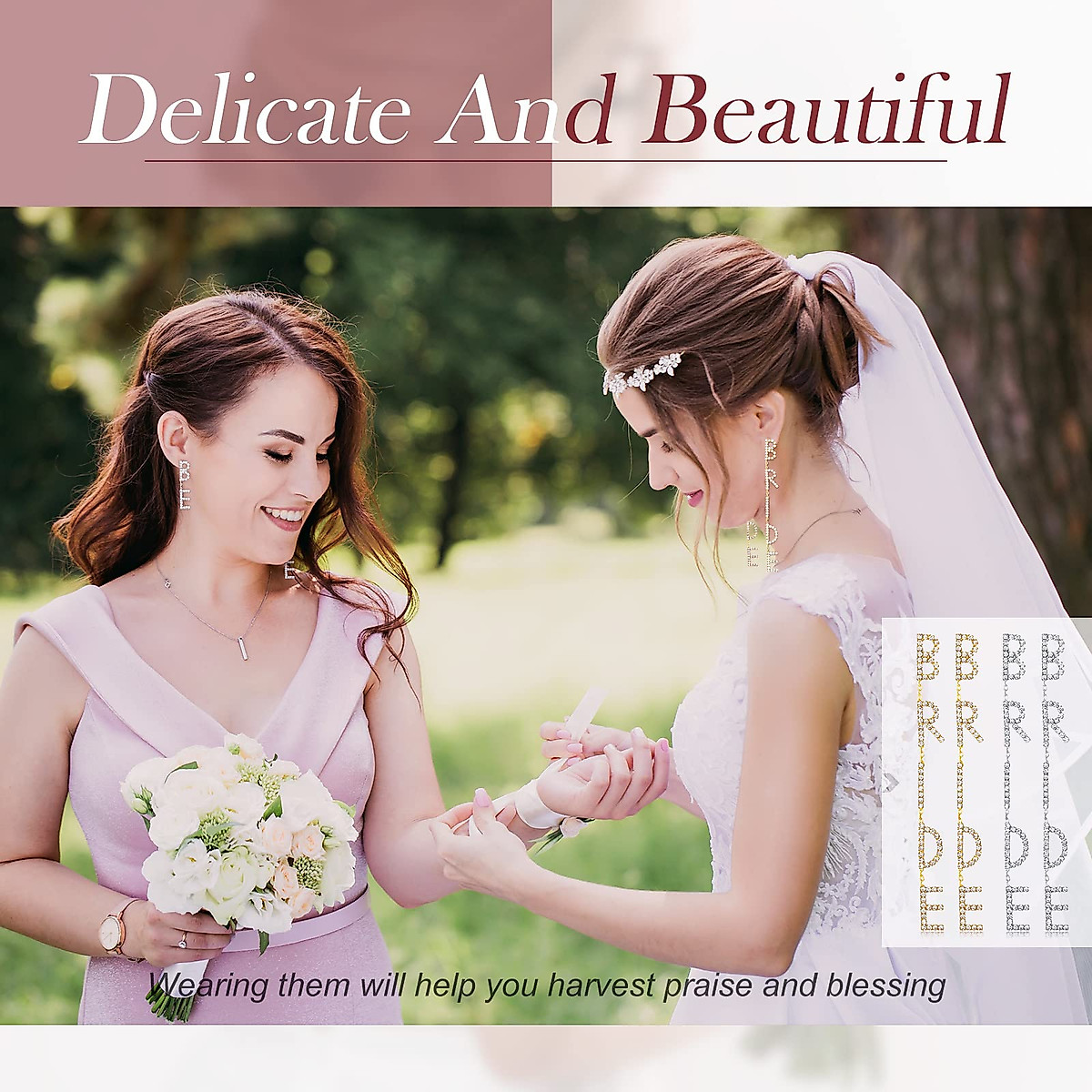 Rhinestone Bride Earrings for Women 2 Pairs Bride Letter Dangle Earring Bachelorette Gifts for Bride Bridesmaid Bridal Earrings for Wedding Bridal Shower