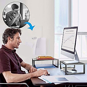 2 Pack- Simple Trending Monitor Stand Riser, Metal Desk Organizer Stand with Anti-slip suction cup for Laptop, Computer, iMac, Pc, Printer, Black