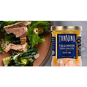 Tonnino Yellowfin Tuna in Olive Oil, Gluten-Free Premium Jarred Atun, Healthy Snacks for Adults, Ready to Eat Meals, EBT Eligible Items, Alternative of Salmon, Pack of 6