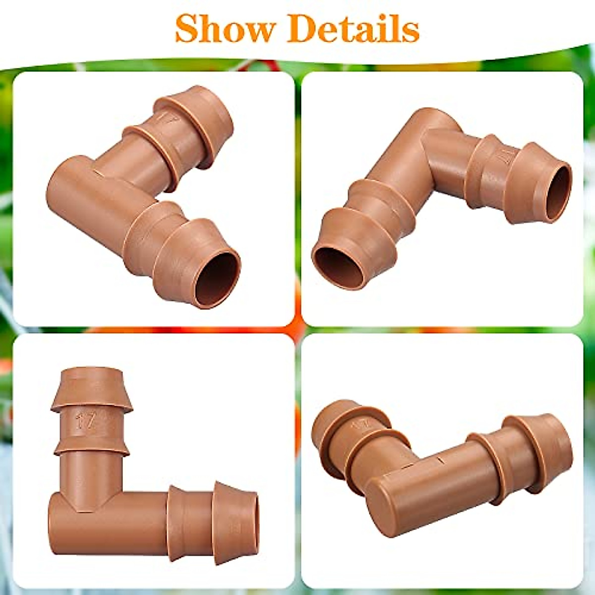 iRunning 18 Pieces Drip Irrigation 1/2" Tubing Elbow Fittings (17mm), Barbed Elbow Connectors for 1/2 Inch Irrigation Tubing (0.600" ID), Drip Line Elbows for Drip Sprinkler Garden Systems
