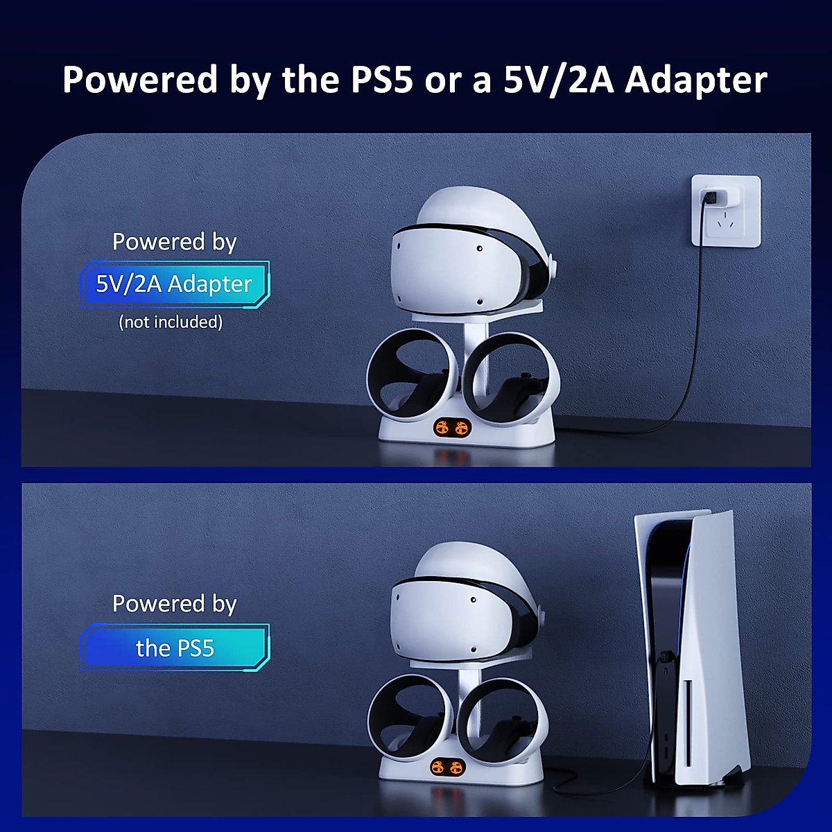 NexiGo Controller Charging Station for PSVR2, Dual Fast Charger Dock with LED Light, Headset Display Stand and Controller Mount, Magnetic Connector, USB to Type-C Cable, White