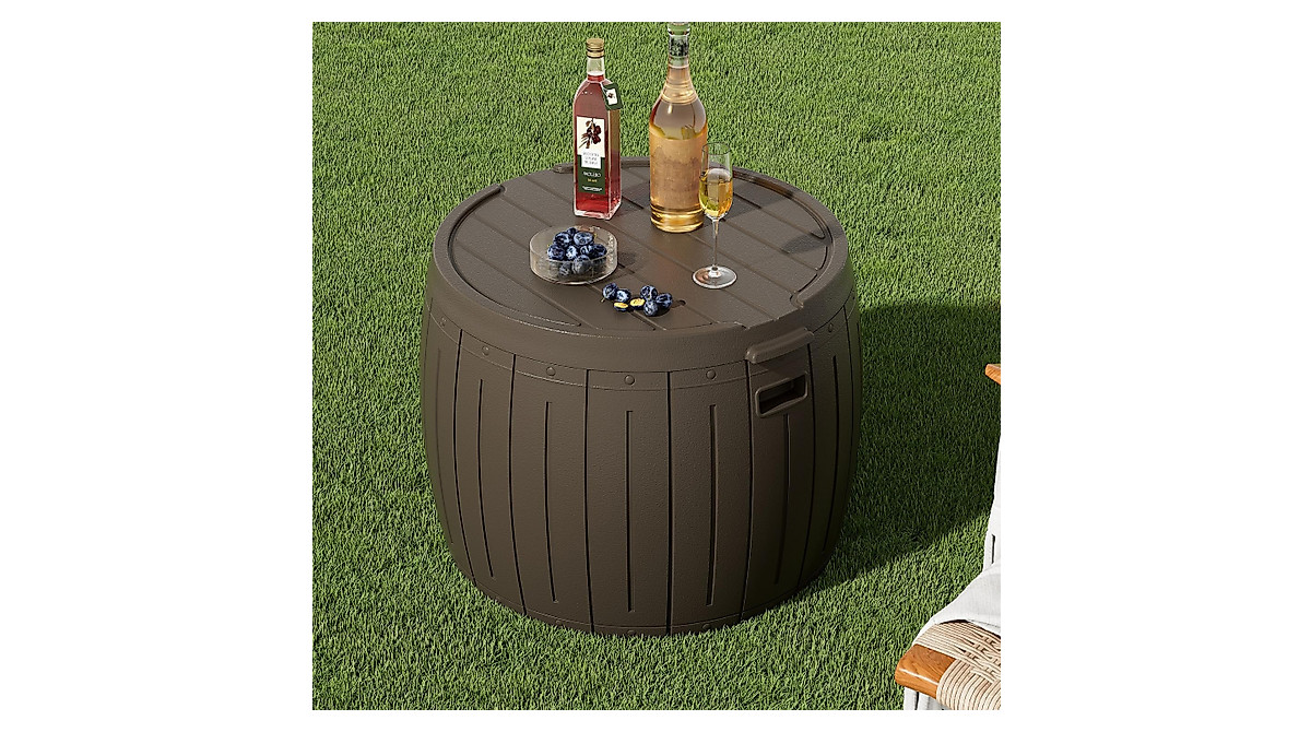 ZZM Round Deck Box Resin Storage Bucket Patio Garden Furniture For Side ...