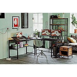 IRONCK L Shaped Desk Drafting Table with Storage Shelves, Corner Table with Tiltable Tabletop and Printer Monitor Shelf Multi-Usage Large Office Desk Workstation, Black