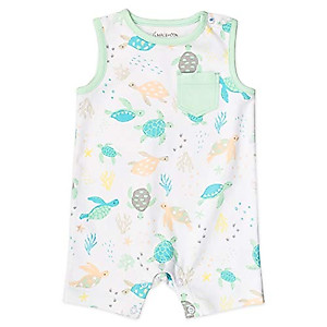 Mac & Moon Baby Romper Organic Cotton 2-Pack Romper in Neutral Turtle Prints, Baby Boy Girl