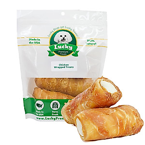 Lucky Premium Treats Chicken Wrapped Dog Treats – USA Made Raw Hide Sticks for Extra Large Size Dogs – Long Lasting, Preservative Free Dog Treats – 4 Chews