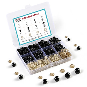 XKDOUS 260PCS Plastic Safety Eyes with Washers, 6-18 mm, 8 Sizes Safety Eyes for Crochet Crafts, DIY Crafts, Stuffed Animals