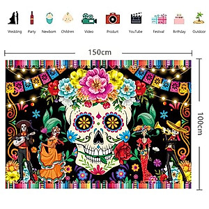 Day of The Dead Banner Backdrop Mexican Fiesta Sugar Skull Flowers Backdrop Banner Photography Background Dia DE Los Muertos Banner Decorations