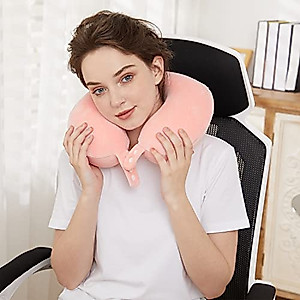 Travel Neck Pillow, Best Memory Foam Neck Pillow Head Support Soft Pillow for Sleeping Rest, Airplane Car & Home Use (Grey) (Pink)