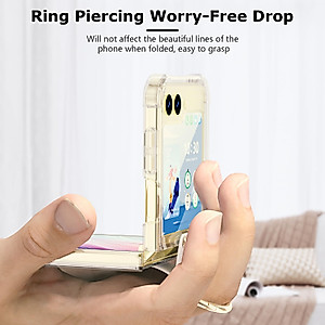 Designed for Samsung Galaxy Z Flip 5 Case Clear with Ring, Anti-Fall Shockproof Protective Phone Cover Case Compatible with Galaxy Z Flip 5 Case 5 G 2023 (Clear)
