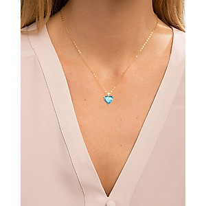 MIDDLUX Gold Heart Necklace, Charm Necklace, March Birthstone Jewelry, March Birthstone Necklace, Aquamarine Necklace, March Birthday Gifts for Women