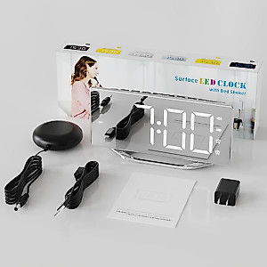 Extra Loud Vibrating Alarm Clock with Bed Shaker for Deep Sleepers Adult Hearing impaired Deaf, Dual Alarms Digital Clock for Bedroom,8.7'' Large Mirror LED Display,USB Charger,Battery Backup,Dimmable