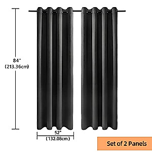VEGA U Blackout Curtains Glossy Series - Privacy Protection Thermal Insulated Reduce Noise Grommet Curtains for Bedroom and Living Room, Set of 2 Panels, Black (52" W X 84" L, Pure Black)