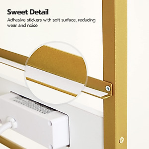 HOOBRO 5 Tier Bookcase with Charging Station, White and Gold Bookshelf with Drawer, Storage Shelves, Tempered Glass Bookshelf with Metal Frame, Open Display Shelves for Living Room, Gold DW65USJ01