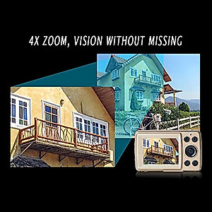 Portable Digital Camera, 16MP Zoom Recording Compact Camera Pocket Camera with 2.4 Inch Display Point and Shoot Camera for Kids, Beginners(Gold)