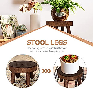 HANABASS Risers Farmhouse Tiny House Wood Plant Riser Stand Round Stool Bonsai Holder Potted Plant Display Shelf Pot 20x14