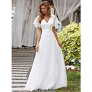 Ever-Pretty Women's A-Line V-Neck Empire Waist Backless Formal Dress Bridesmaid Dress Formal Dress White US14