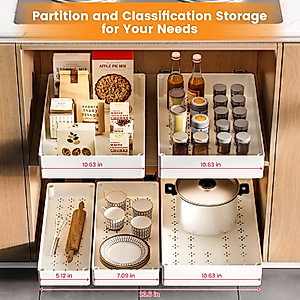 GUSOYO 3 Pack Pull Out Cabinet Organizer, 3 Sizes Slide Out Drawers for Kitchen Cabinets, Pullout Cabinet Organizer Fixed with Adhesive Nano Film, Pull-Out Home Organizers for Kitchen Bathroom Pantry