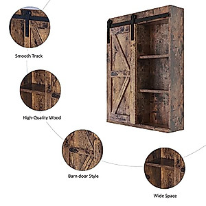 BARNER HOME Wall Mounted Medicine Cabinet, Bathroom Wall Cabinet Farmhouse Sliding Barn Door with 3 Tier Storage Cabinet for Living Room,Brown