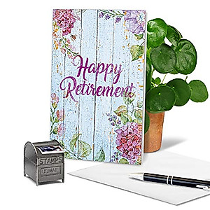 NobleWorks, Blooming Driftwood Retiree -Happy Retirement Greeting Card with Envelope - Beautiful Vintage Wood, Flower Congrats Notecard C6108JRTG