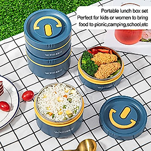 ArderLive Lunch Bento Box with Bag, Portable Leakproof Lunch Containers, 18/8 304 Stainless Steel Stackable Lunch Box for Adults, Picnic Work and Travel, 68 Oz, Blue