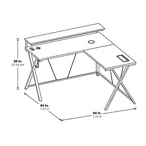 OSP Home Furnishings Checkpoint Battlestation L Shaped Gaming Desk with RGB LED Lights, Black