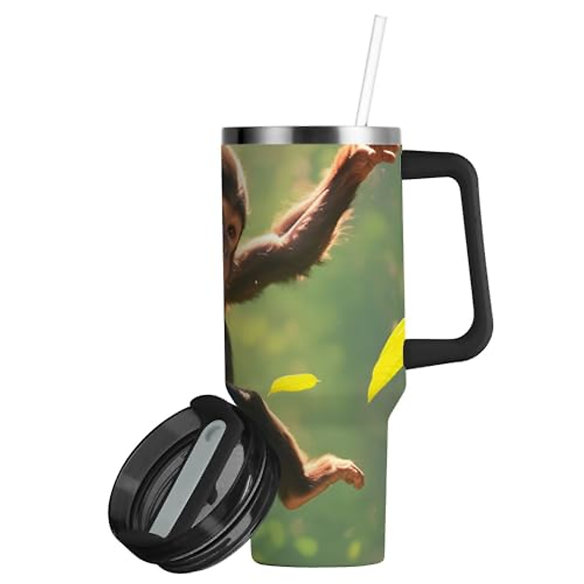 Bokkoy Joyful Monkey 40 oz/30 oz Tumbler with Handle and Straw Stainless Steel Tumbler with Lid Reusable Vacuum Insulated Cup