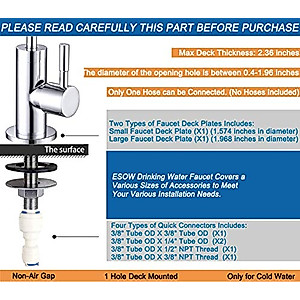 ESOW Kitchen Water Filter Faucet, 100% Lead-Free Drinking Water Faucet Fits Most Reverse Osmosis Units or Water Filtration System in Non-Air Gap, Stainless Steel 304 Body Polished Chrome Finish