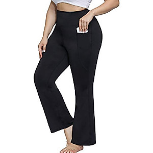 Hanna Nikole Women's Plus Size Bootcut Yoga Pants with Pockets High Waist Tummy Control 24W Black