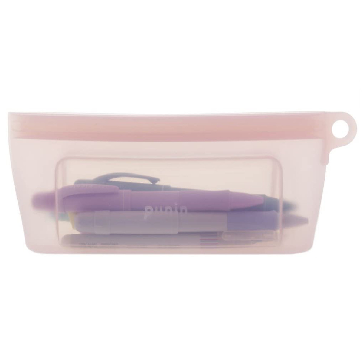 SUN-STAR "punin Portable Silicone Pencil Case with Zipper, Cosmetic Pouch Travel Pouch for Office and School, Water-resistant, W8.5 x H3.4 x D1.8 inch, Pink